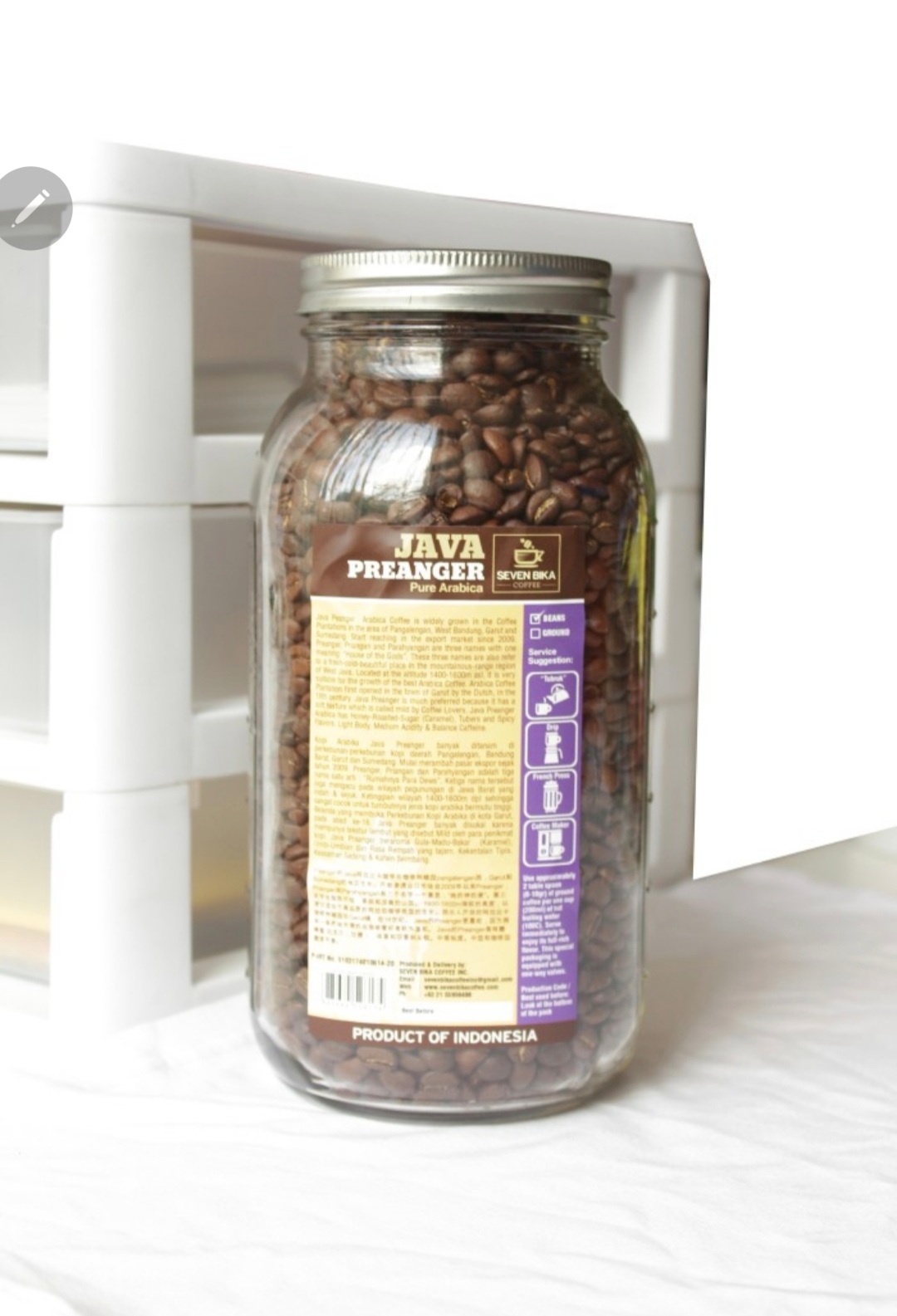 SEVEN BIKA JAVA PREANGER 'COFFEE IN THE BOTTLE' [BEANS / GROUND] 700 GR ...
